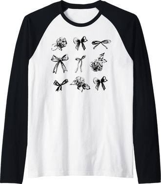 Trendy Apparel Hand Drawn Sketch Assorted Bows and Ribbons Raglan