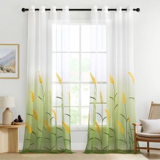 Miulee Gardinen Bestickte Transparent Vorhänge Farbverlauf Voile Sheer 2er Set Motive Vorhang mit Ösen Dekoschal Fensterschal für Schlafzimmer und Wohnzimmer