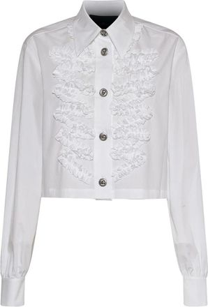 John Richmond Femme, Blouses et Chemises, Blanc, Taille: 44 FR Chemise Courte &agrave; Volants D&eacute;coratifs