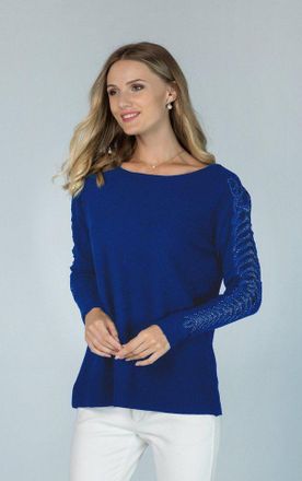 Passioni Strickpullover mit offenen gerippten Ärmeln und Glitzersteinen