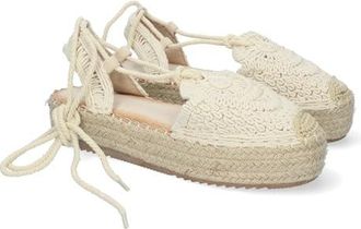 Shoes & Blues Espadrilles en dentelle avec lacets r&eacute;glables pour femme, &eacute;l&eacute;gantes et confortables, design avec style estival, bout ferm&eacute;., beige, 40 EU