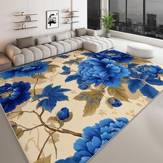 Generic Tapis Beige Lavable pour Salon, Tapis &agrave; Poils Courts Antid&eacute;rapant Traditionnel Art Fleurs Feuilles pour Enfants Bureau Salle &agrave; Manger Cuisine et Chamb