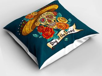 Abakuhaus Tag der Toten Schlafkissenbezug, Mexican Hat, Dekorativer Weicher Mikrofaser-Kissenbezug Bedruckt, 80 cm x 80 cm, Petrol Blau T&uuml;rkis