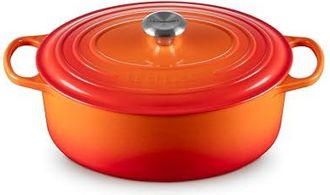 LE CREUSET Le Creuset Signature Gusseisen-Br&auml;ter mit Deckel, &Oslash; 31 cm, Oval, F&uuml;r alle Herdarten und Induktion geeignet, Volumen: 6,3 l, 5,705 kg, Ofenrot, 2117831