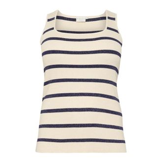 Kaffe Curve Haut Tricot&eacute; &agrave; Rayures Argent Blanc/Bleu - Femme - Tops - Beige - Taille: 38 FR
