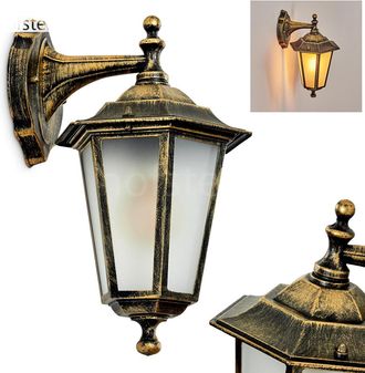 HOFSTEIN Außenwandleuchte Loria, Wandlampe abwärts in antikem Look aus Metall/Glas in Schwarz/Goldfarben/Milchglas, Wandleuchte im Landhaus-Stil, Außenleuchte 