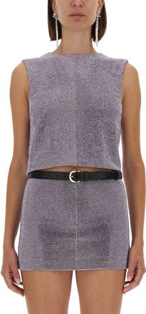 Self Portrait Metal Mesh Tank Top - Purple