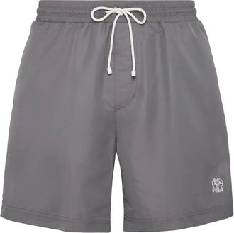 Brunello Cucinelli Homme, Maillots de bain, Gris, Taille: S Logo Embroidered Drawstring Swim Shorts