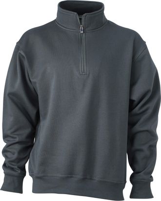James & Nicholson Herren Sweatshirt Sweatshirt Workwear Half Zip Sweat grau (Carbon) XXXX-Large