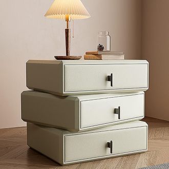 Generic Nachttisch aus Leder, moderner Nachttisch mit 3 Schubladen, Massivholzschublade, Aufbewahrungs-Akzenttisch, Nachttisch aus Holz, Beistelltisch(Color A