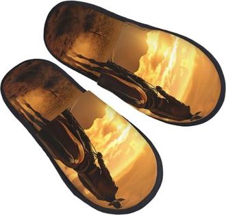 Generic Cactus Du D&eacute;sert De LOuest Avec Des Chevaux De Cowboy2 Homme Femme Slippers Antid&eacute;rapantes Chaussons L&eacute;g&egrave;res Pantoufles Pour Automne Int&eacute;rieur Hiver L
