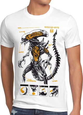 style3 Xenomorph Alien Herren T-Shirt Ripley Kino Prometheus Nostromo, Gr&ouml;&szlig;e:XXL, Farbe:Wei&szlig;