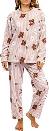 Generic Pyjama dhiver pour femme - Long - Flanelle - Ensemble 2 pi&egrave;ces - &Eacute;l&eacute;gant - Polaire - Combinaison dint&eacute;rieur douillette et chaude - Manches longues - P