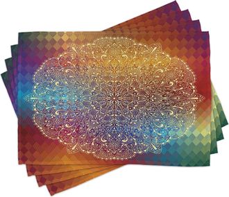 Abakuhaus Abstrakt Platzmatten, Oriental Floral-Detail, Waschbare Stoff Esszimmer Küche Tischdekorations Digitaldruck, Creme Mehrfarbig