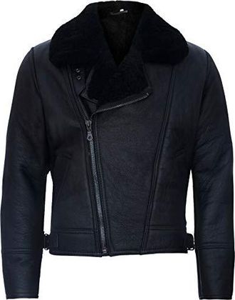 Infinity Leather Veste en Cuir Noir en Peau de Mouton Aviateur Crois&eacute; Zipp&eacute; pour Hommes M