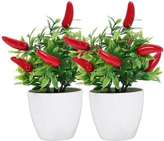 TOPBATHY Bonsa&iuml; De Piment Artificiel Miniature en Pot 4 Pi&egrave;ces D&eacute;coration Int&eacute;rieure De Table Accessoire Photo pour Bureau Maison 3.5X4X3.5 Pouces