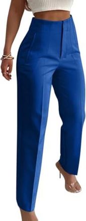 Onsoyours Palazzo Pantalons Femme Taille Haute Pure Color Casual Pantalons avec Fermeture éclair Baggy Pantalons Extensible Décontractés Pantalon A Bleu Royal M