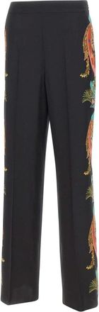 Etro Femme, Pantalons, Multicolore, Taille: 44 FR Pantalon Palazzo en Soie avec Imprim&eacute; Cachemire et Feuillage Plac&eacute;
