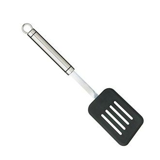 KitchenCraft Kitchen Craft Professional Schlitzwender Edelstahl antihaftbeschichtet ovaler Griff, 5028250123923, Silber/Schwarz