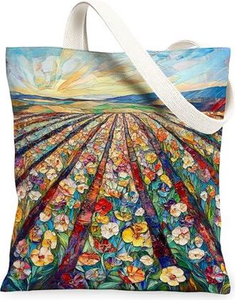 Generic Sac fourre-tout en toile de 33 x 38 cm - Motif floral - R&eacute;utilisable - Pour femme - Motif paysage naturel - D&eacute;coration de cadeau
