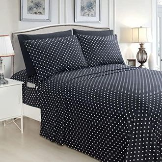 Elegant Comfort Delilah Polkadot 6-Piece Set, Supreme Coziness Fade & Wrinkle Resistant, 1500 Thread Count Deep Pocket Fitted Sheet Featuring Smart Pockets, Polkadot 