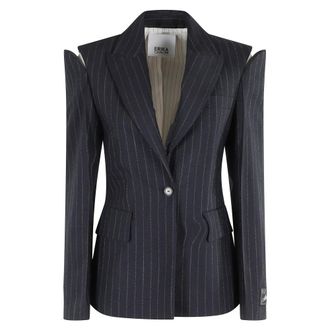 Erika Cavallini Semi Couture Blau & Wei&szlig; Schulterjacke mit Ausschnitt - - Jackets - Damen - Blau - L