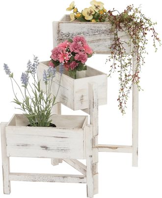 Mendler Pflanzregal T275, Standregal Blumenständer Pflanzkasten, 65x108x15cm, Holz Shabby-Look Vintage - weiß