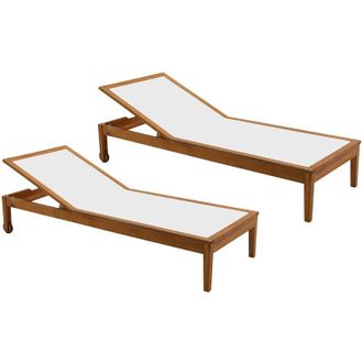 Miliboo Miliboo - Bains de soleil blanc et bois massif (lot de 2) naveen