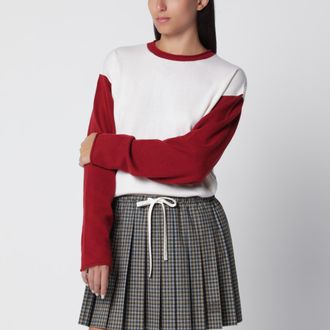 Guest In Residence Baseball Oversized Crew Pullover aus Kaschmir in Creme/Karminrot