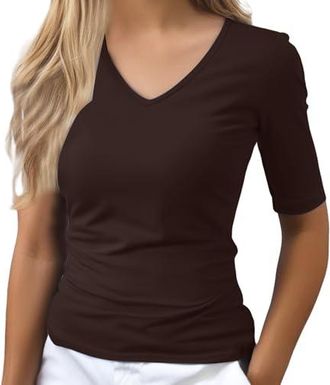 Generic Tee Shirt Femme Sport D&eacute;contract&eacute;e Blanc T-Shirt Tops Manche Courtes D&eacute;t&eacute; Amples Basic Tshirt Grande Taille Imprim&eacute; Col en V Top Blouse &Agrave; Manches Cour