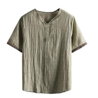 Generico T-shirt en lin m&eacute;lang&eacute; l&eacute;ger et respirant pour homme pour les loisirs en &eacute;t&eacute;, vert, 5X-Large