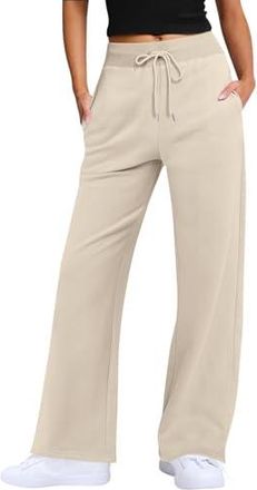 Generico Pantalon de yoga &agrave; jambe large pour femme - Contr&ocirc;le du ventre - Taille haute &eacute;lastique - Pantalon de surv&ecirc;tement extensible avec poches et cordon de 
