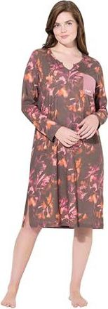 Ulla Popken Femme Grandes Tailles Chemise de Nuit à col Tunisien et Manches Longues, en Coton Bio Taupe foncé 50+ 834544350-50+