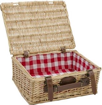 Les Jardins de la Comtesse Valisette en Osier Naturel - Tissu &agrave; Carreaux Rouges et Blancs - Accessoire pour Le Pique-Nique - 39 x 29 x 15 cm