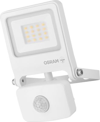 Osram ENDURA FLOOD PC 10W LED-Fluter mit Sensor, 3000K warmwei&szlig;, 1000 Lumen, IP44 wei&szlig;es Flutlicht IR-Sensor 9m, Zeit/Lux-Funktion, Wei&szlig;