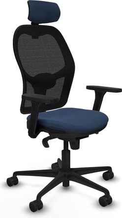 Piqueras y Crespo Gepolsterter B&uuml;rostuhl mit 3D-Armlehnen, h&ouml;henverstellbarer Lendenwirbelst&uuml;tze und h&ouml;henverstellbarem Kopfteil, Schwarz / Marineblau