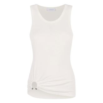 Paco Rabanne Femme, Tops, Blanc, Taille: 38 FR D&eacute;bardeur en coton avec piercing m&eacute;tallique