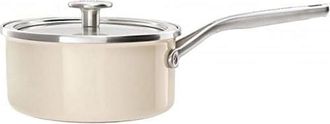 KitchenAid Steel Core Enamel Stielkasserolle mit Deckel (20cm/2,4l), deutsche Emaille, Induktionsgeeignet, backofenfest, spülmaschinenfest, Crème
