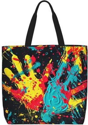 Generic Empreintes De Mains Color&eacute;es Sac Courses L&eacute;ger Sacs Pliable Sac Fourre-Tout Pour Gym Quotidienne Voyage