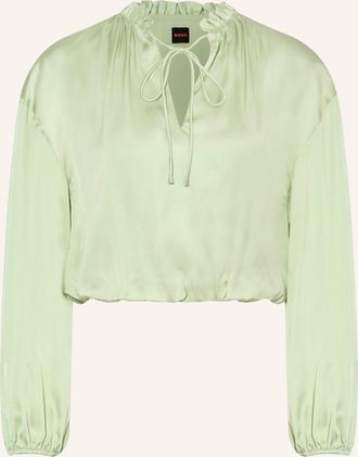HUGO BOSS Blusenshirt Brise Aus Satin Und Mit R&uuml;schen gruen