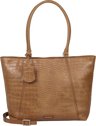 Burkely Cool Colbie Wide Tote 15.6 - Cognac Hunter Leder Laptoptasche f&uuml;r Damen - Weiche B&uuml;rotasche im Croco-Look