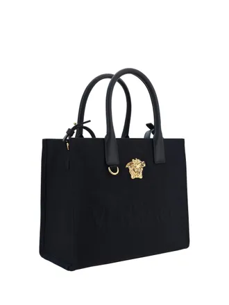Versace Womens Cotton Shoulder Bag Black Versace Gold