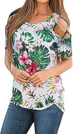 Janly T-shirt surdimensionn&eacute; pour femmes T-shirt avec imprim&eacute; floral Design &eacute;paule froide comme haut &agrave; manches courtes pour les chemisiers d&eacute;contract&eacute;s T-sh