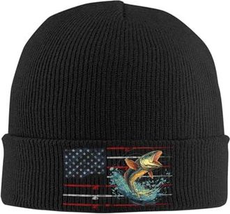 Generic Bonnet Hiver P&ecirc;che Au Maskinong&eacute; avec Drapeau Am&eacute;ricain Vintage Extensible Chapeau Tricot&eacute; Unisexe Bonnet Tricot&eacute; pour Femme Course &Agrave; Pied D&eacute;contract&eacute;