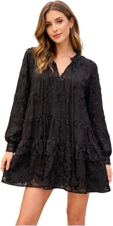 Weili Zheng Femme, Robes, Noir, Taille: 42 FR Robe Tablier Courte en Mousseline Brodee