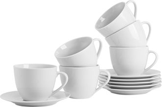 Argon Tableware Klassischer Weißer Cappuccino -Cup & Saucer -Set - 320ml - 12pc - Weiß