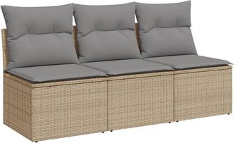 vidaXL Gartensofa mit Kissen 3-Sitzer Beige Poly Rattan - Vidaxl