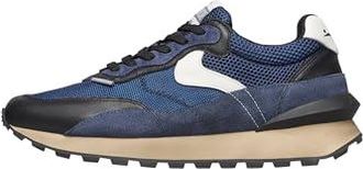 Voile Blanche Baskets en suède et Tissu Technique, Marine- 40