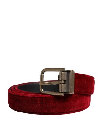 Dolce & Gabbana Men Burgundy Velvet Cotton Metal Buckle Belt Calf