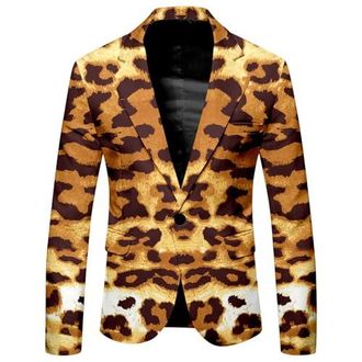 Generic Veste pour homme - Motif l&eacute;opard - Aspect fourrure animal - Coupe ajust&eacute;e - Veste de f&ecirc;te amusante pour carnaval, f&ecirc;te &agrave; th&egrave;me, tenue de sc&egrave;ne JGA et 